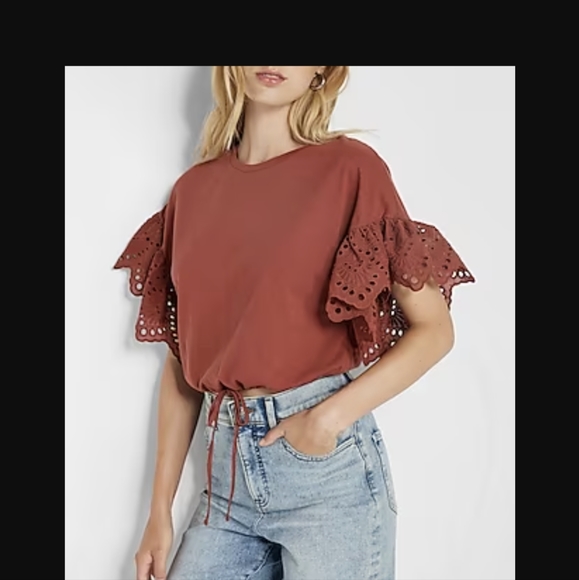 Express | Tops | Express Eyelet Ruffle Sleeve Crop Top | Poshmark